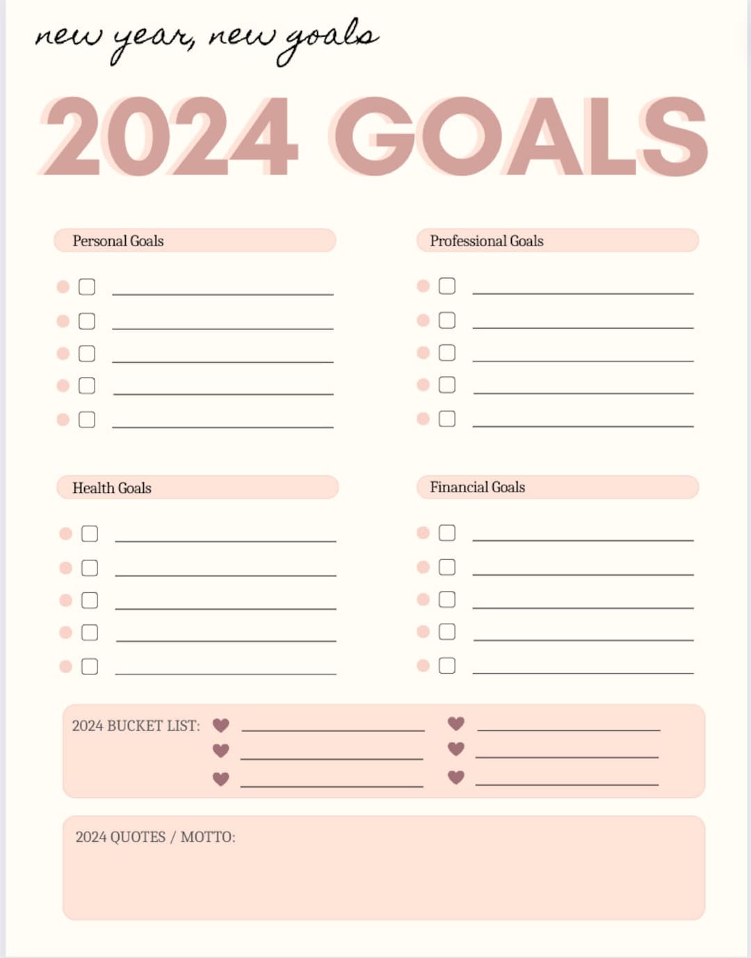 2024 Goals Template, Goals Printable Planner, 2024 Resolutions, 2024 ...