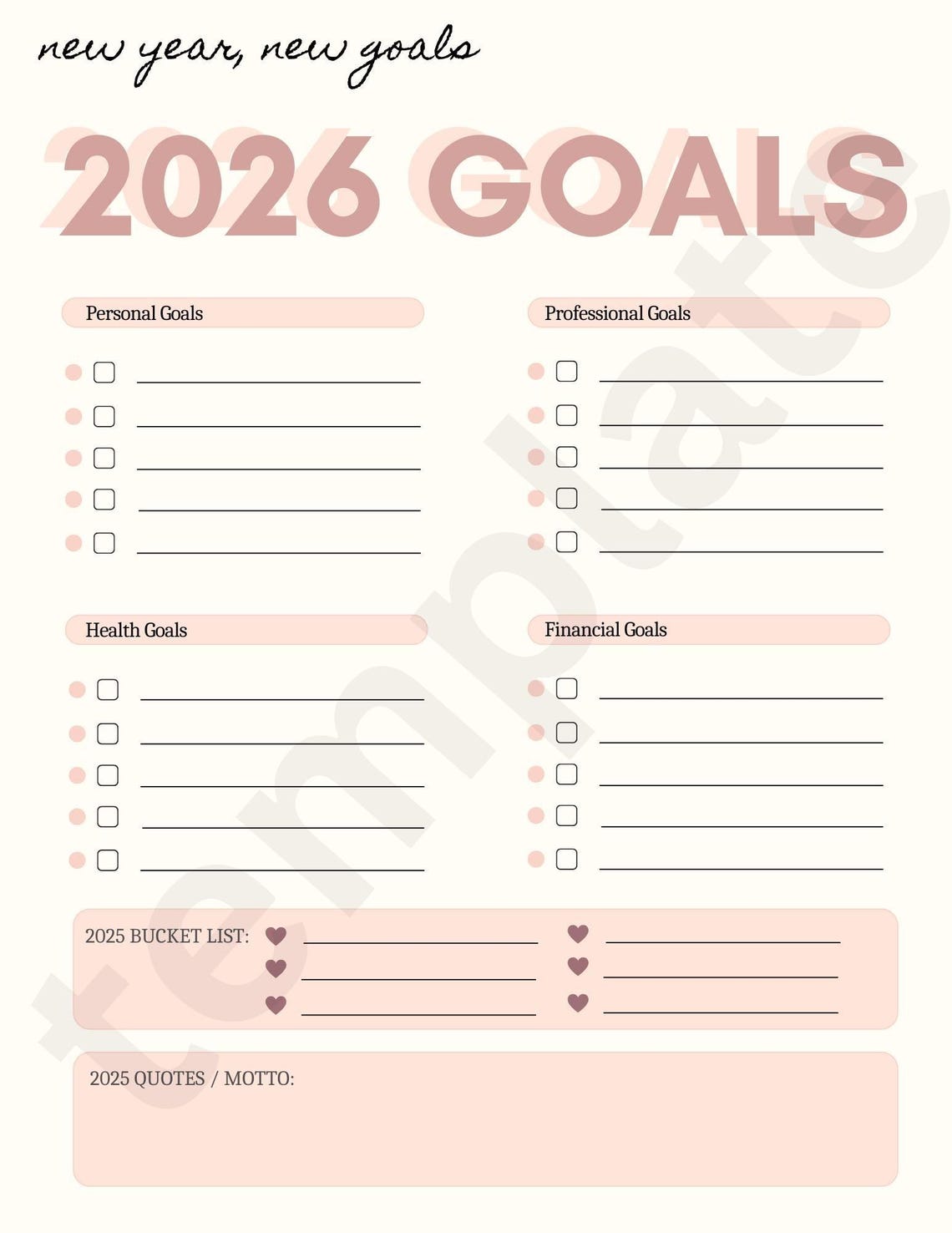 2026 Goals Template, Goals Printable Planner, 2026 Resolutions, 2026 ...