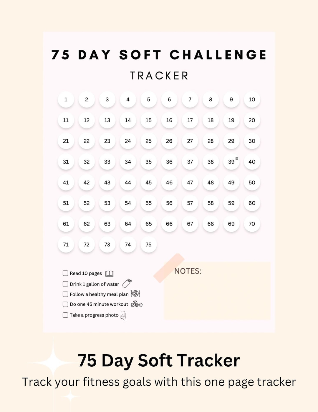 Simple One-page 75-day Soft Challenge Tracker, 75 Day Soft, Tracker ...