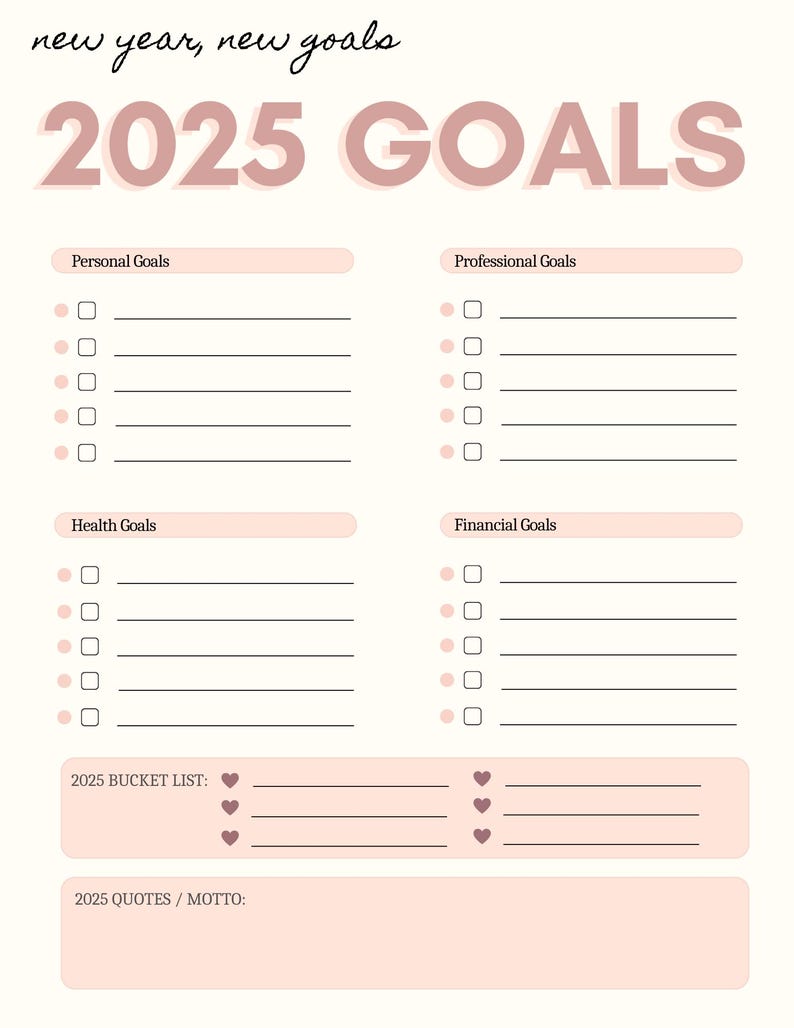 2025 Goals Template, Goals Printable Planner, 2025 Resolutions, 2025 ...