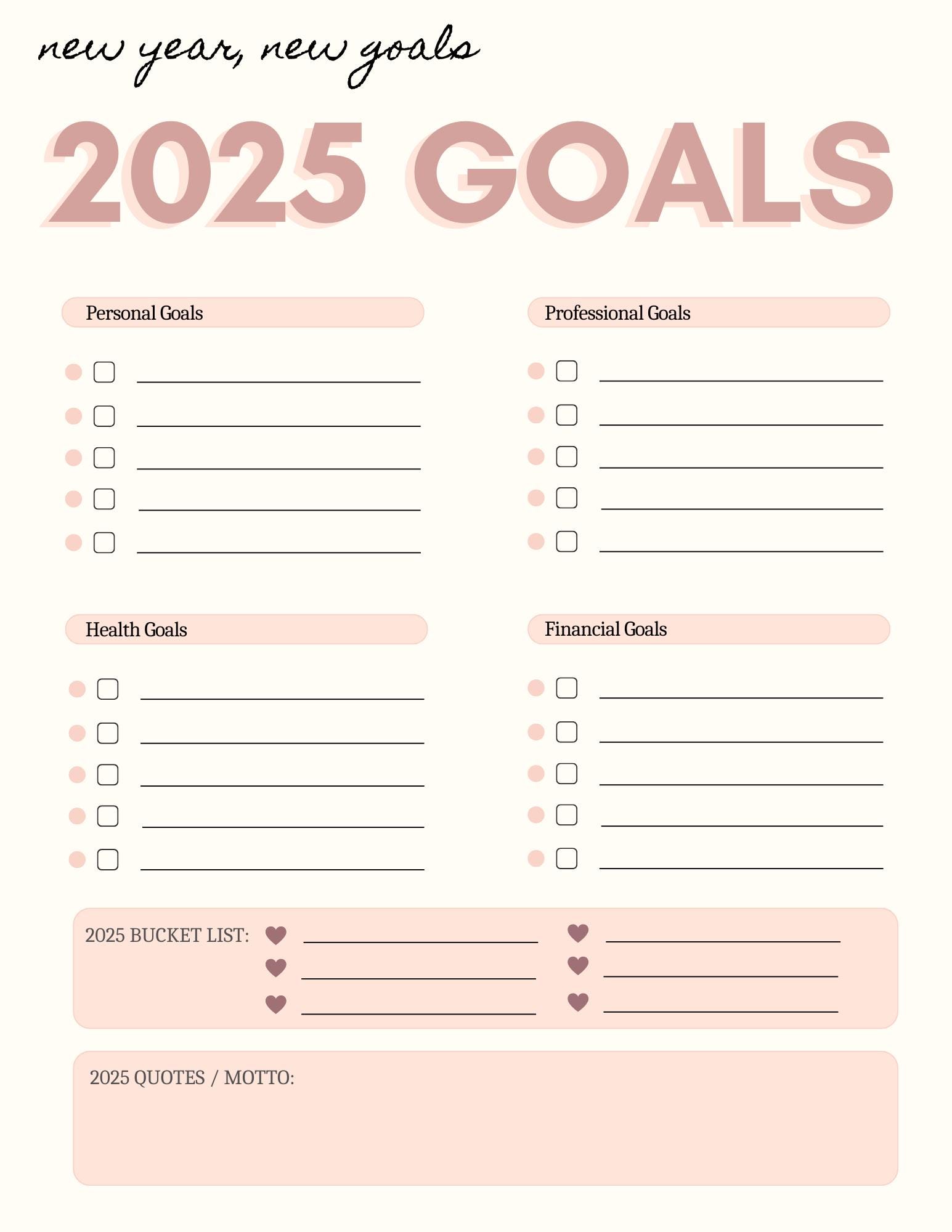 2025 Goals Template, Goals Printable Planner, 2025 Resolutions, 2025 ...