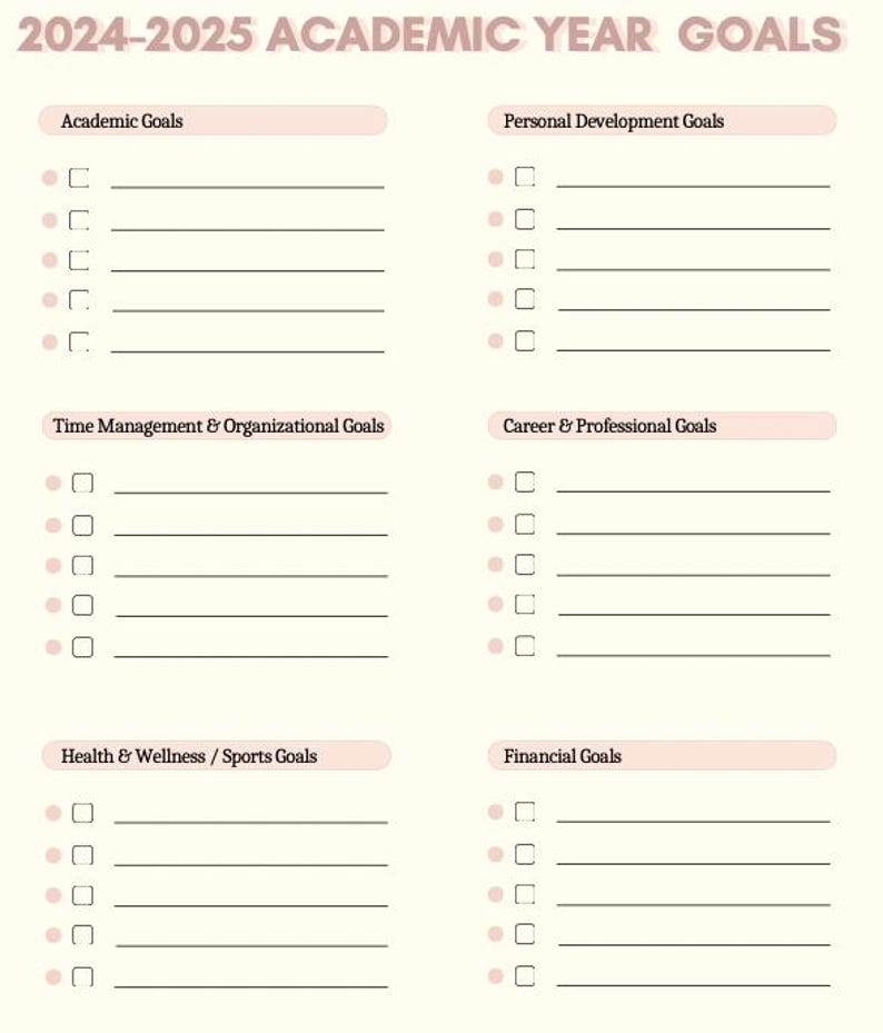 2024-2025 Academic Year Goals Planner, Student Weekly Organizer ...