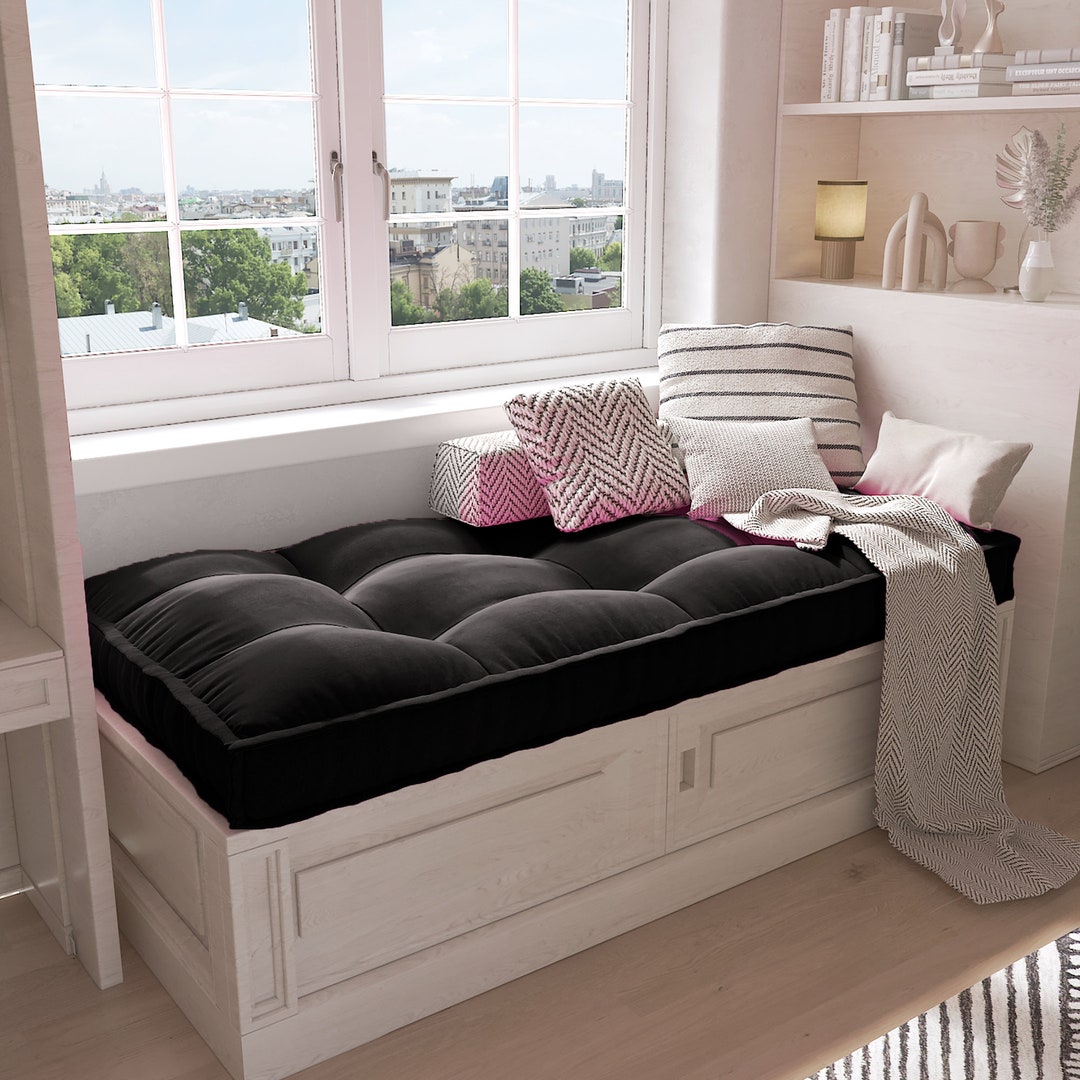 Tufted Large Bench Cushion, Custom Window Bench Cushion, Washable ...
