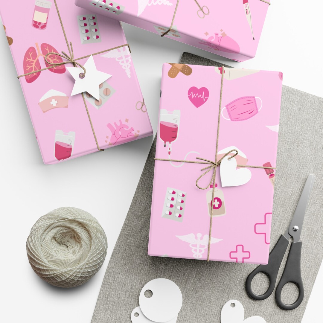 Pink Wrapping Paper With Medical Symbols for Nurses - Etsy