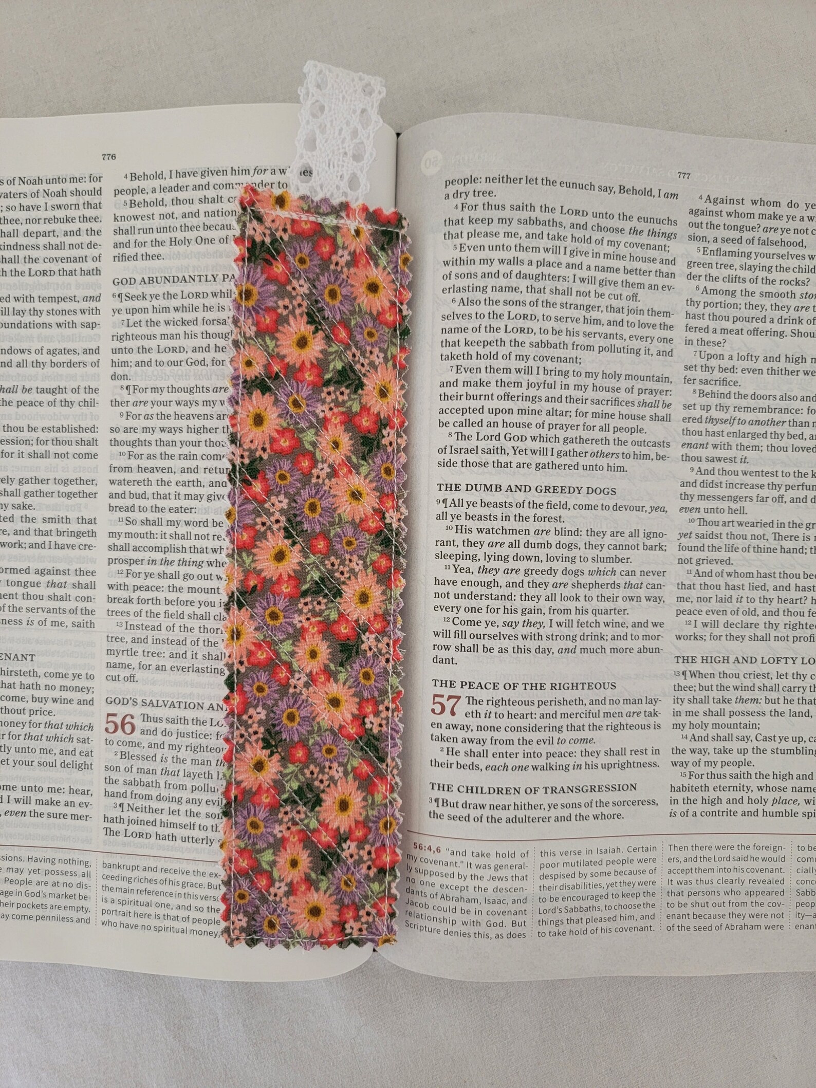 Quilted Fabric Bookmark, Handmade Bookmark, Vintage Floral Bookmark ...