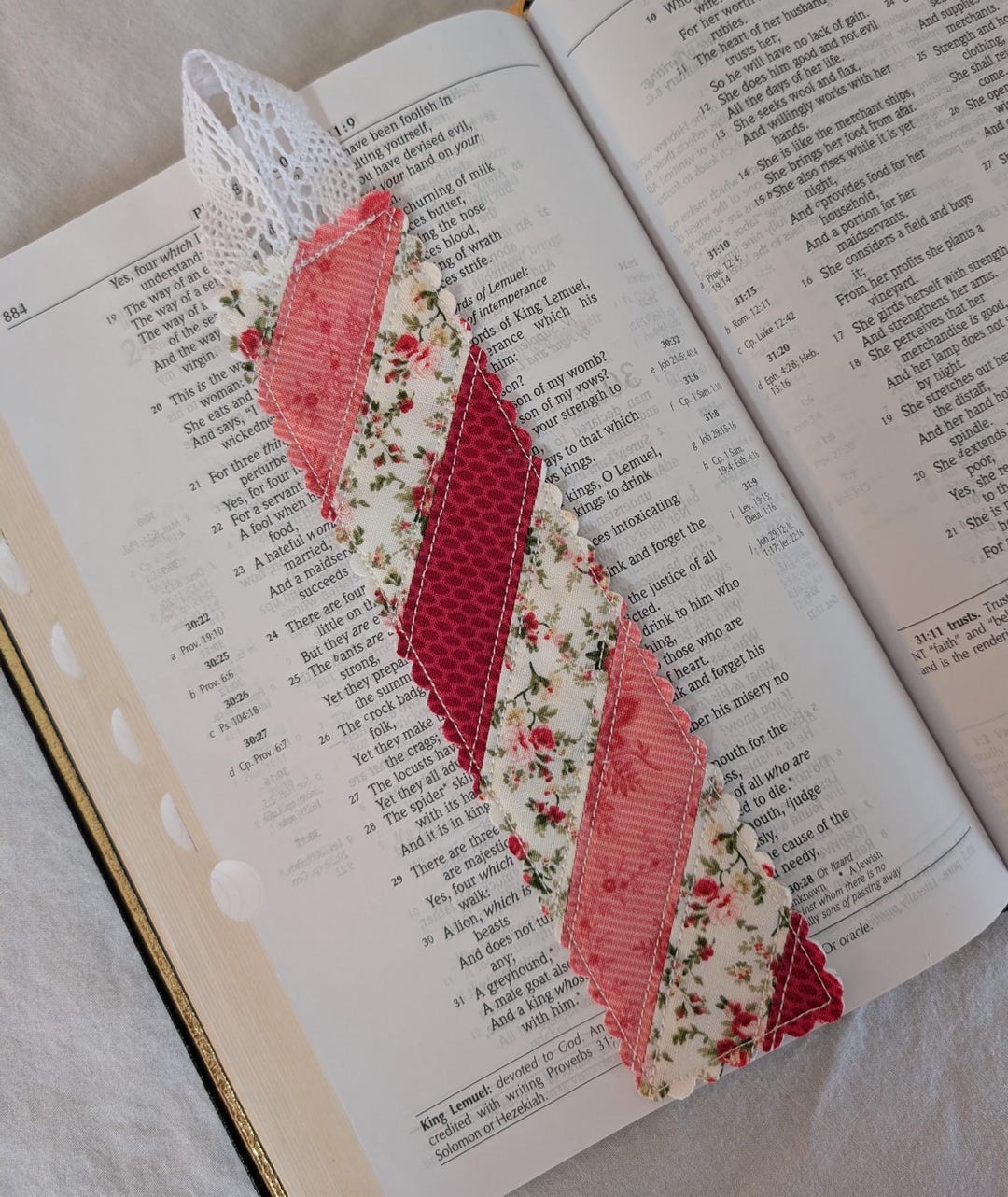 Quilted Fabric Bookmark, Handmade Bookmark, Raspberry Stripe Bookmark ...