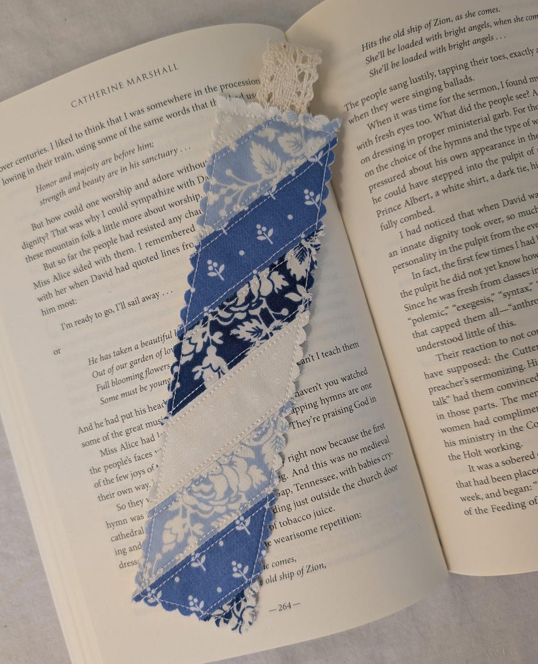 Quilted Fabric Bookmark | Handmade Bookmark | Blue Floral Bookmark ...