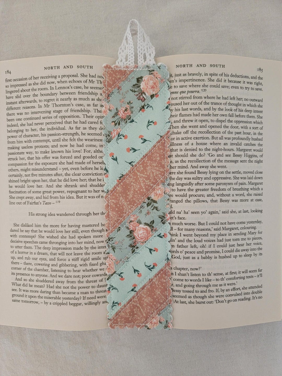 Quilted Fabric Bookmark, Handmade Bookmark, Beachy Florals Bookmark ...