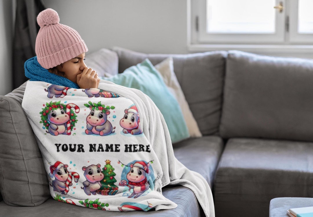 Personalized Moo Deng Christmas Blanket, Custom Baby Hippo Blanket ...