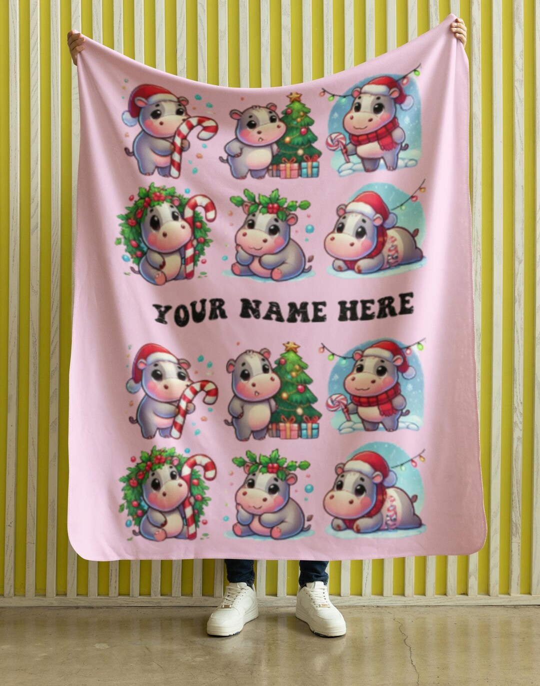 Personalized Moo Deng Christmas Blanket, Custom Baby Hippo Blanket ...