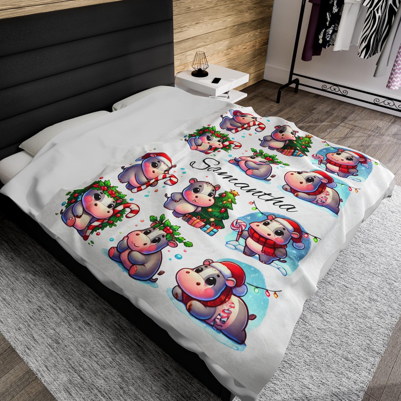 Personalized Moo Deng Christmas Blanket, Custom Baby Hippo Blanket ...