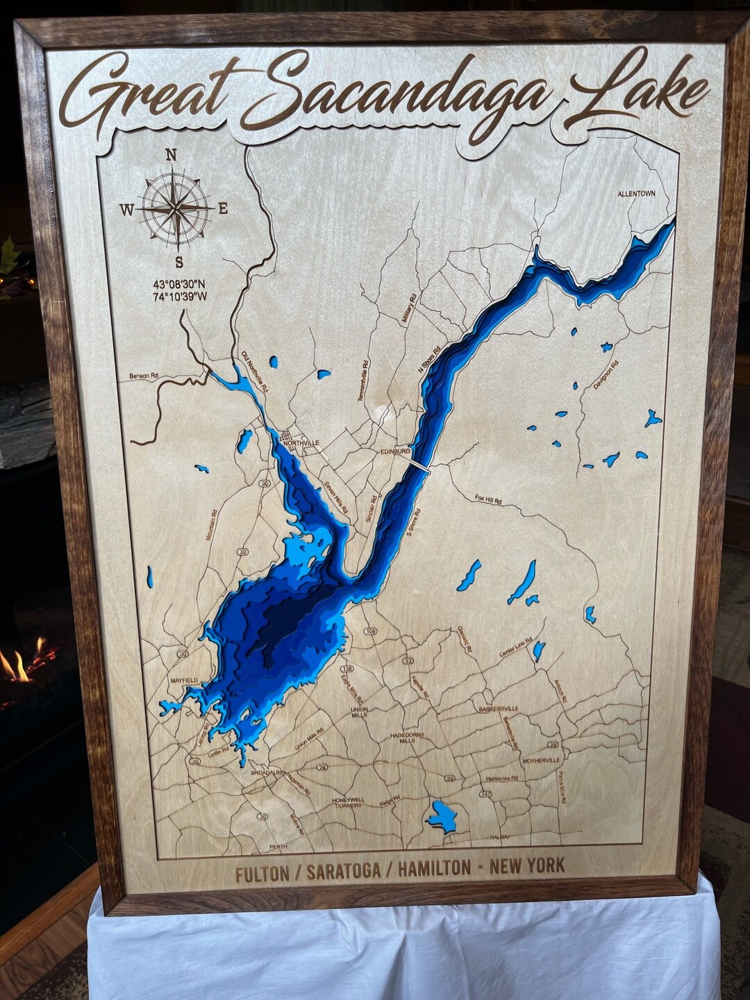 Handmade and Framed Great Sacandaga Lake in New York 3D Layered Wood ...