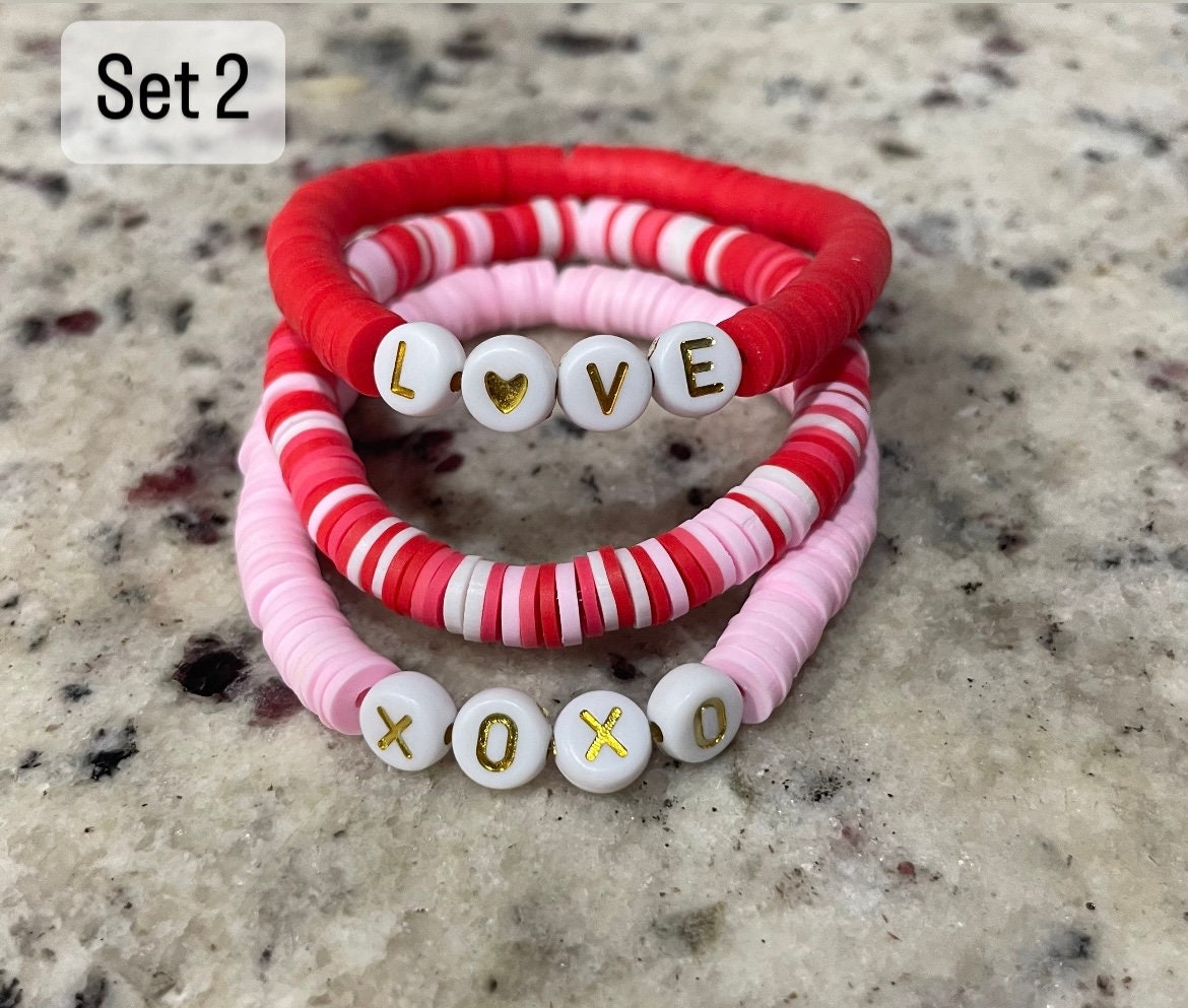Valentines Bracelets, Valentines Gifts for Her, Love Bracelet Set, Xoxo ...