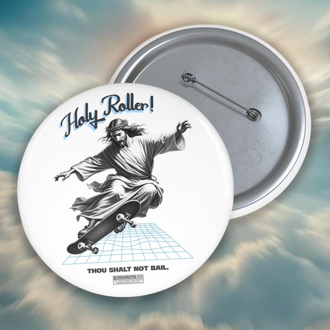Holy Roller! Jesus Christ Skater Pin - VHS Movie Poster Style Button - Etsy