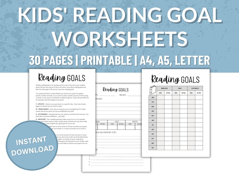 Printable Kids' Reading Goal Worksheets - Etsy