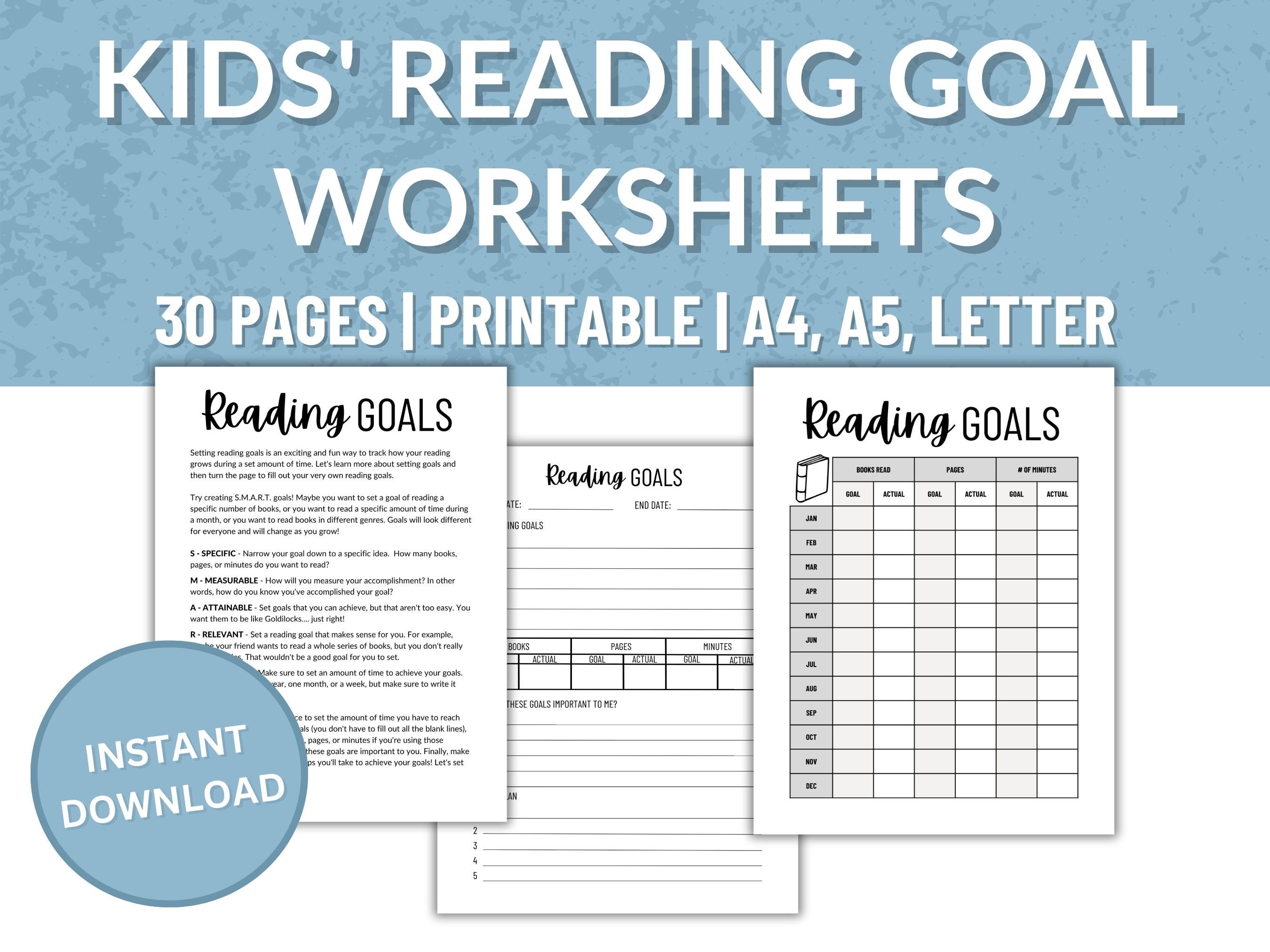 Printable Kids' Reading Goal Worksheets - Etsy