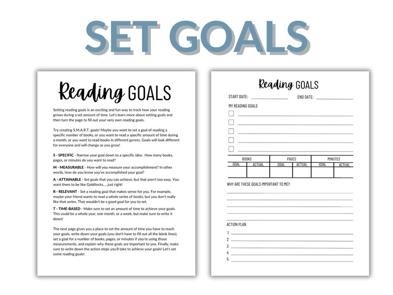 Printable Kids' Reading Goal Worksheets - Etsy