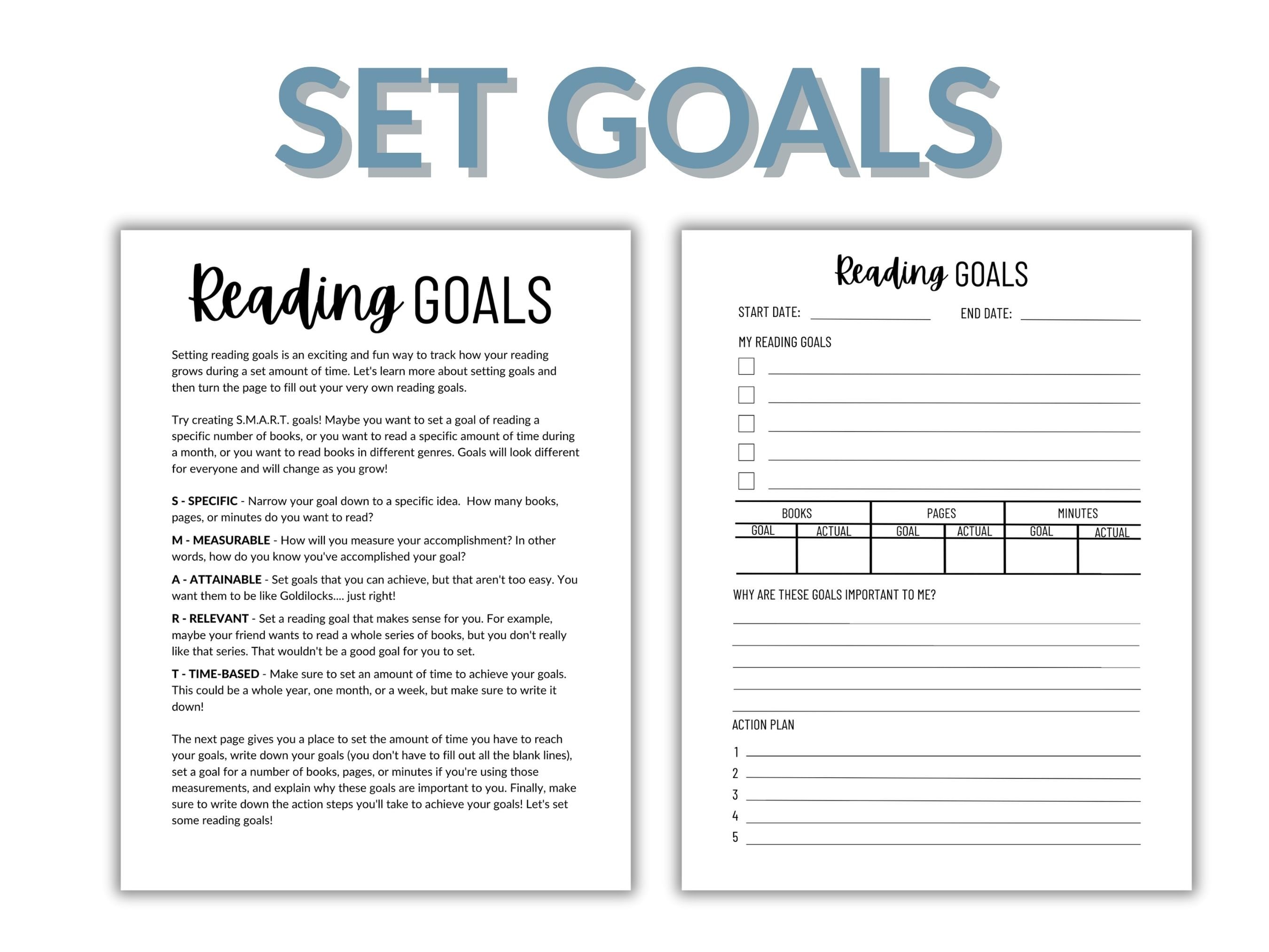 Printable Kids' Reading Goal Worksheets - Etsy