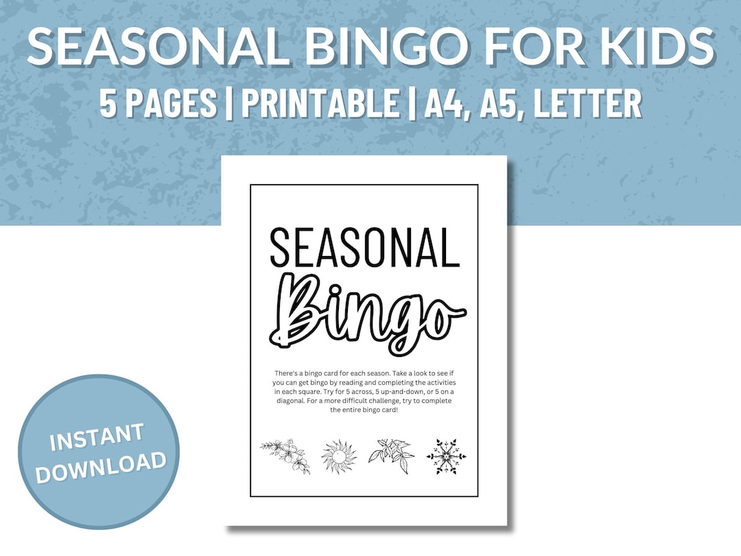 Kids' Printable Seasonal Reading Challenge Bingo Cards - Etsy