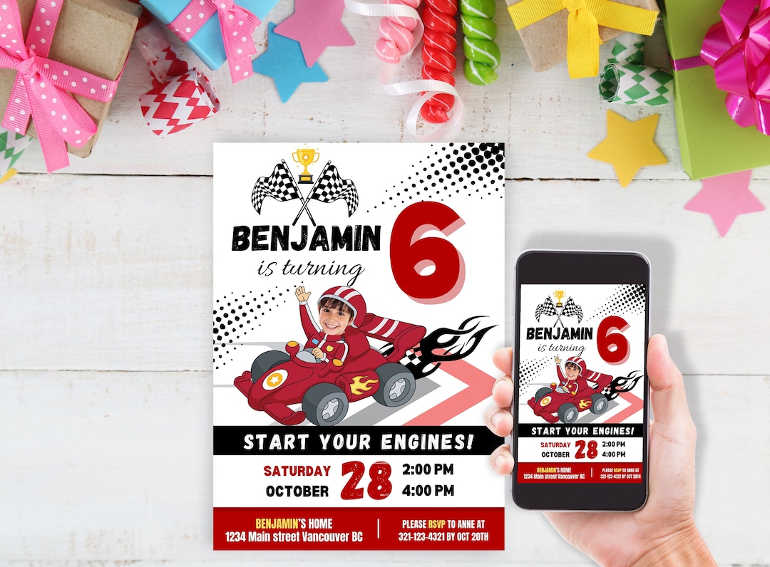 Red Racing Car Birthday Invitation: Photo, Printable, Editable (digital ...