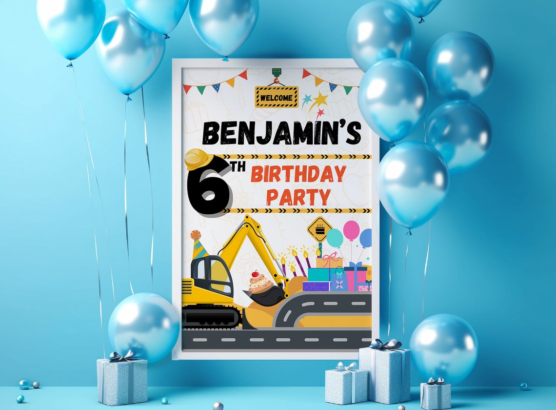 Construction Birthday Party Stand Sign Editable Template, Printable ...