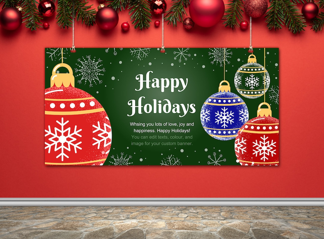 Happy Holidays Hanging Banner, Green, Vector File, Editable Printable ...
