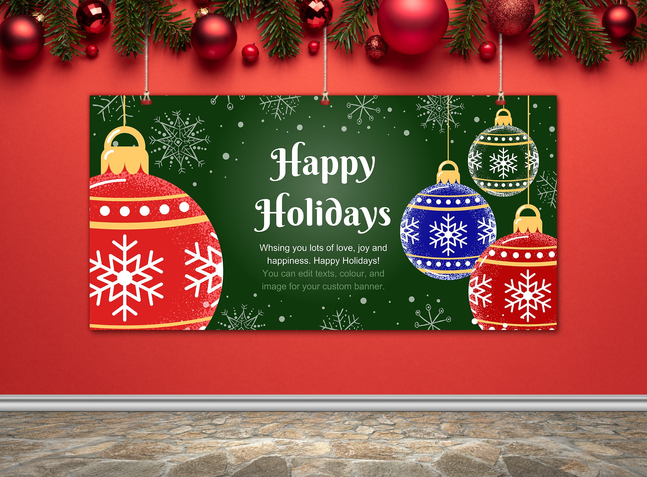 Happy Holidays Hanging Banner, Green, Vector File, Editable Printable ...