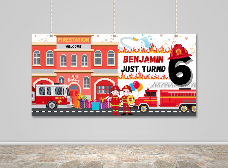 Fire Station Birthday Banner, Backdrop Wall Sign 72x36, Editable ...