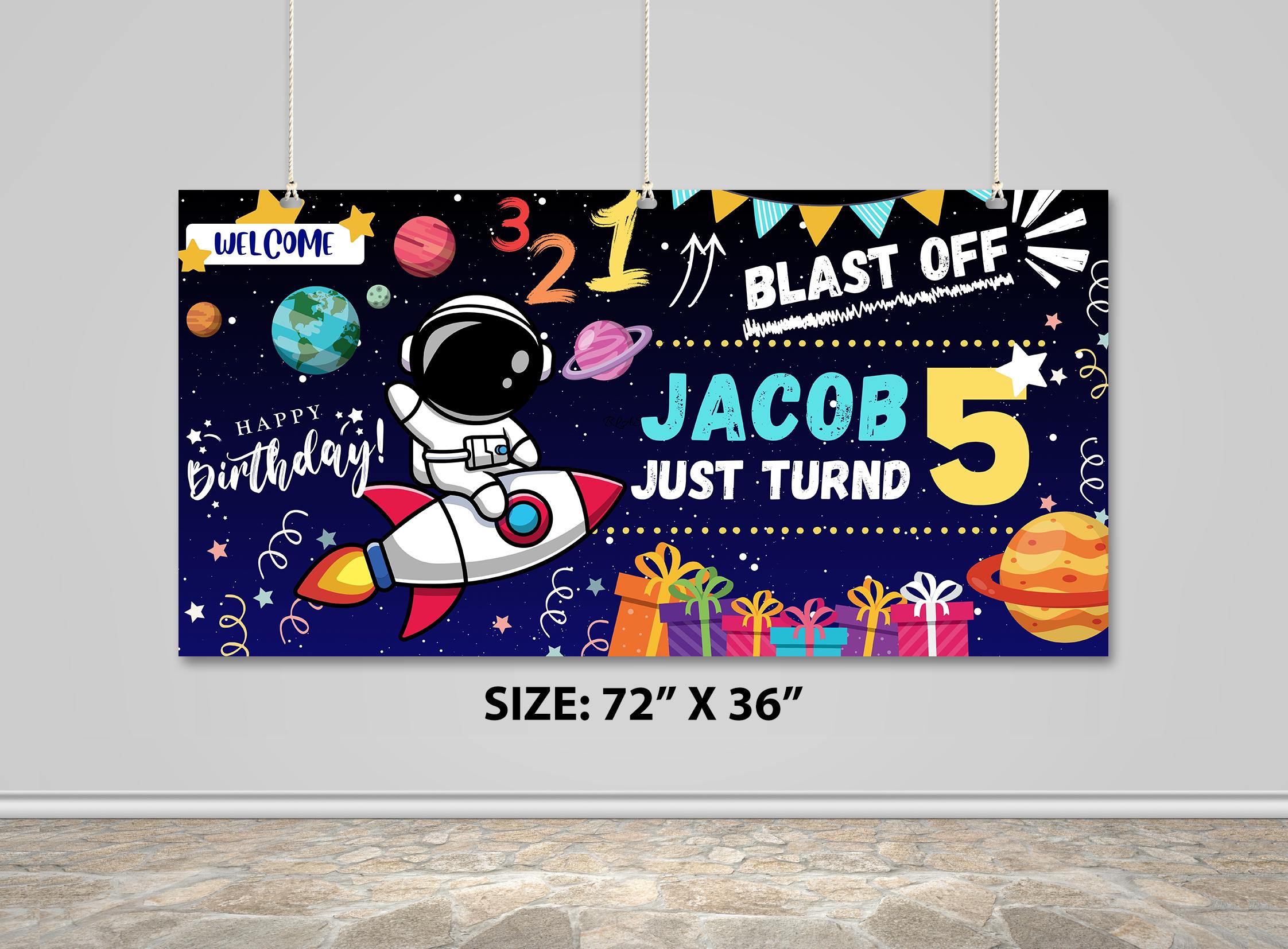 SPACE Birthday Banner, Backdrop Wall Sign 72x36, Editable Printable ...