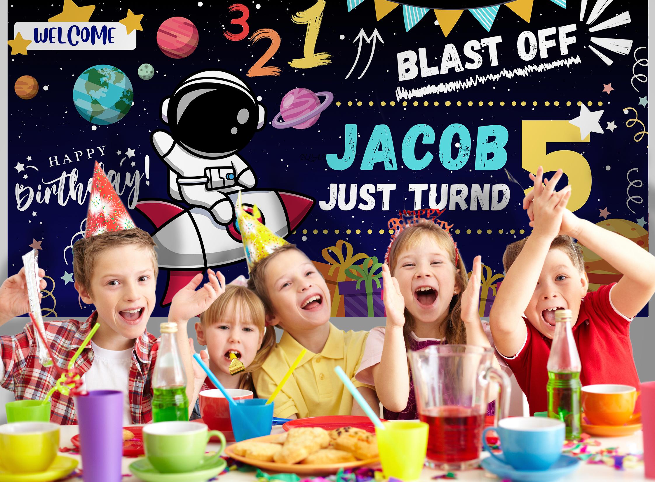 SPACE Birthday Banner, Backdrop Wall Sign 72x36, Editable Printable ...