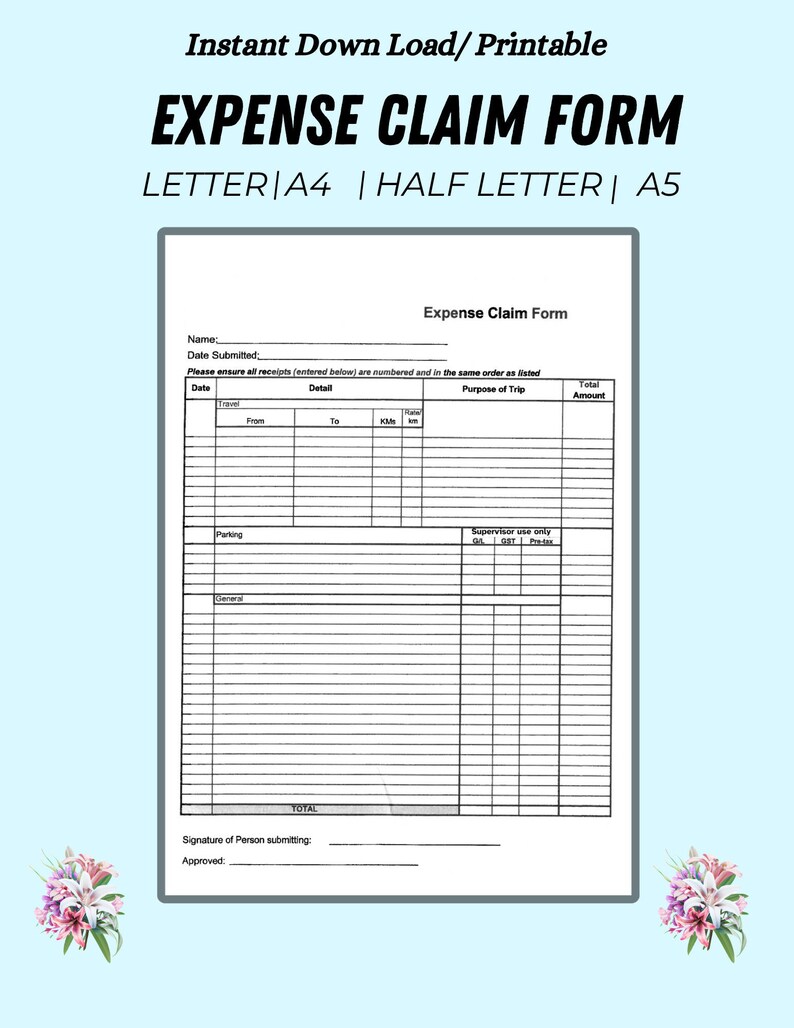 Expense Claim Form - Etsy