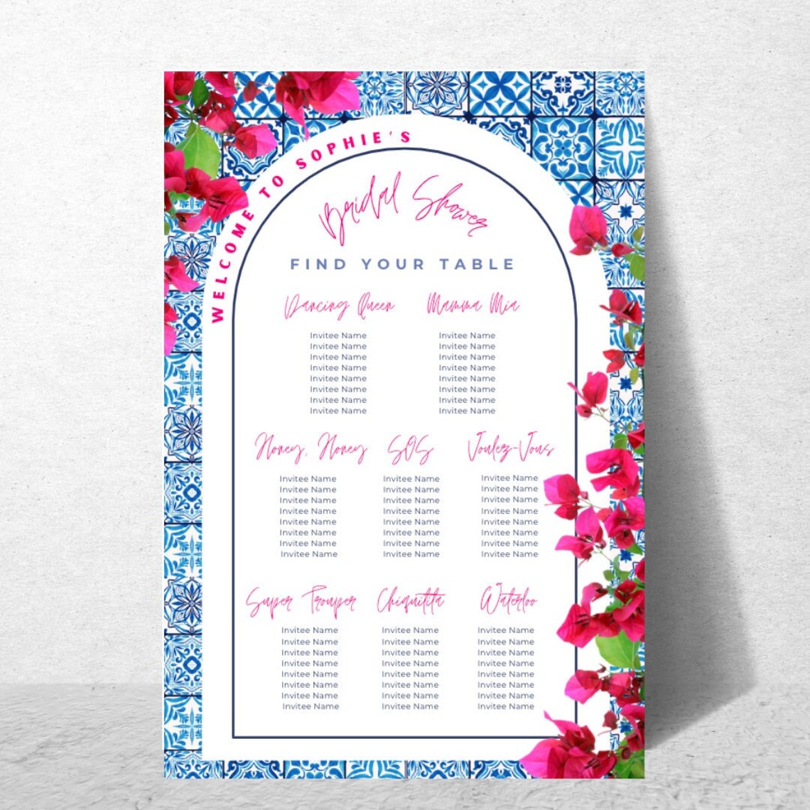 Mediterranean Blue Tile Seating Chart Template (larger Group) - Etsy
