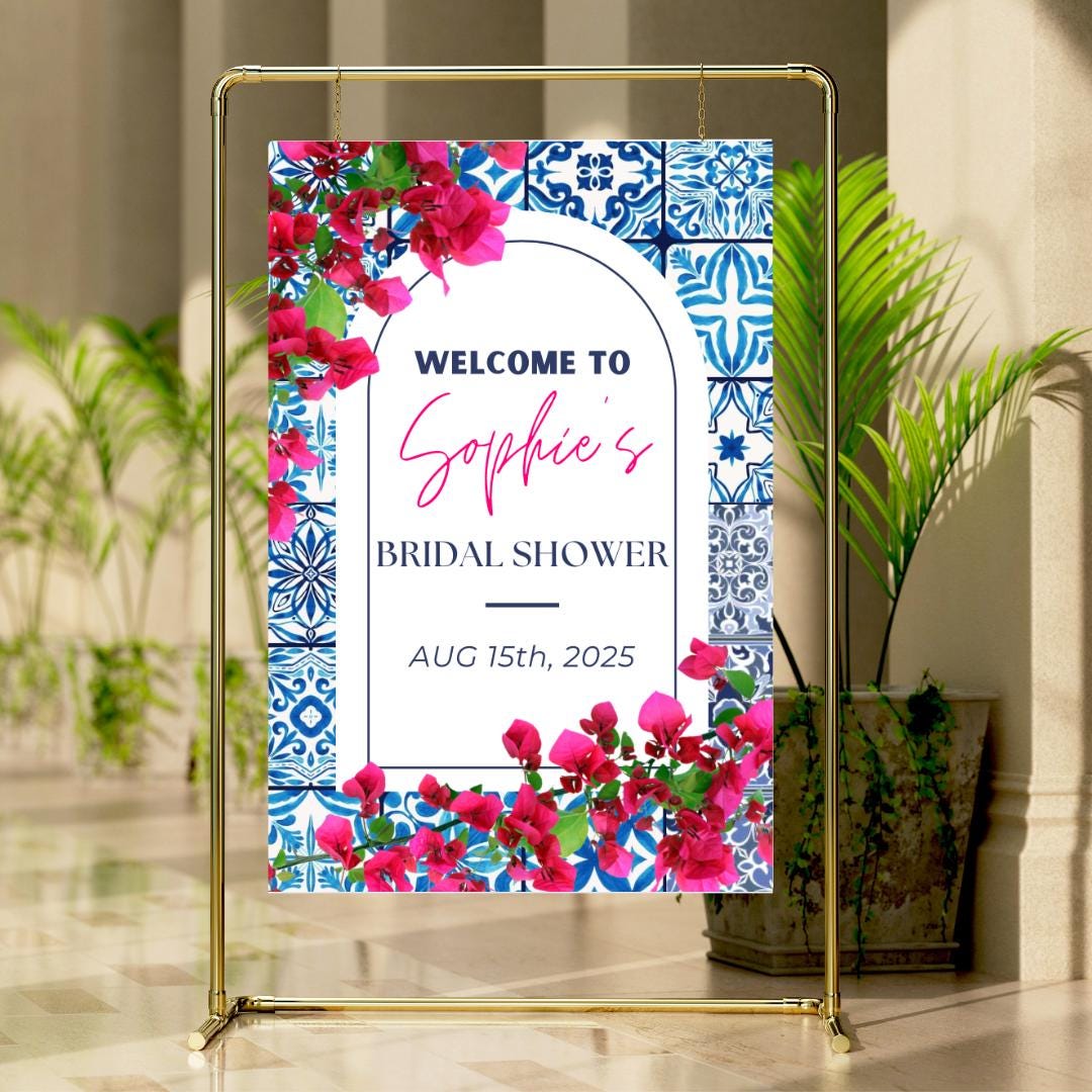 Mediterranean Blue Tile Welcome Sign Template - Etsy
