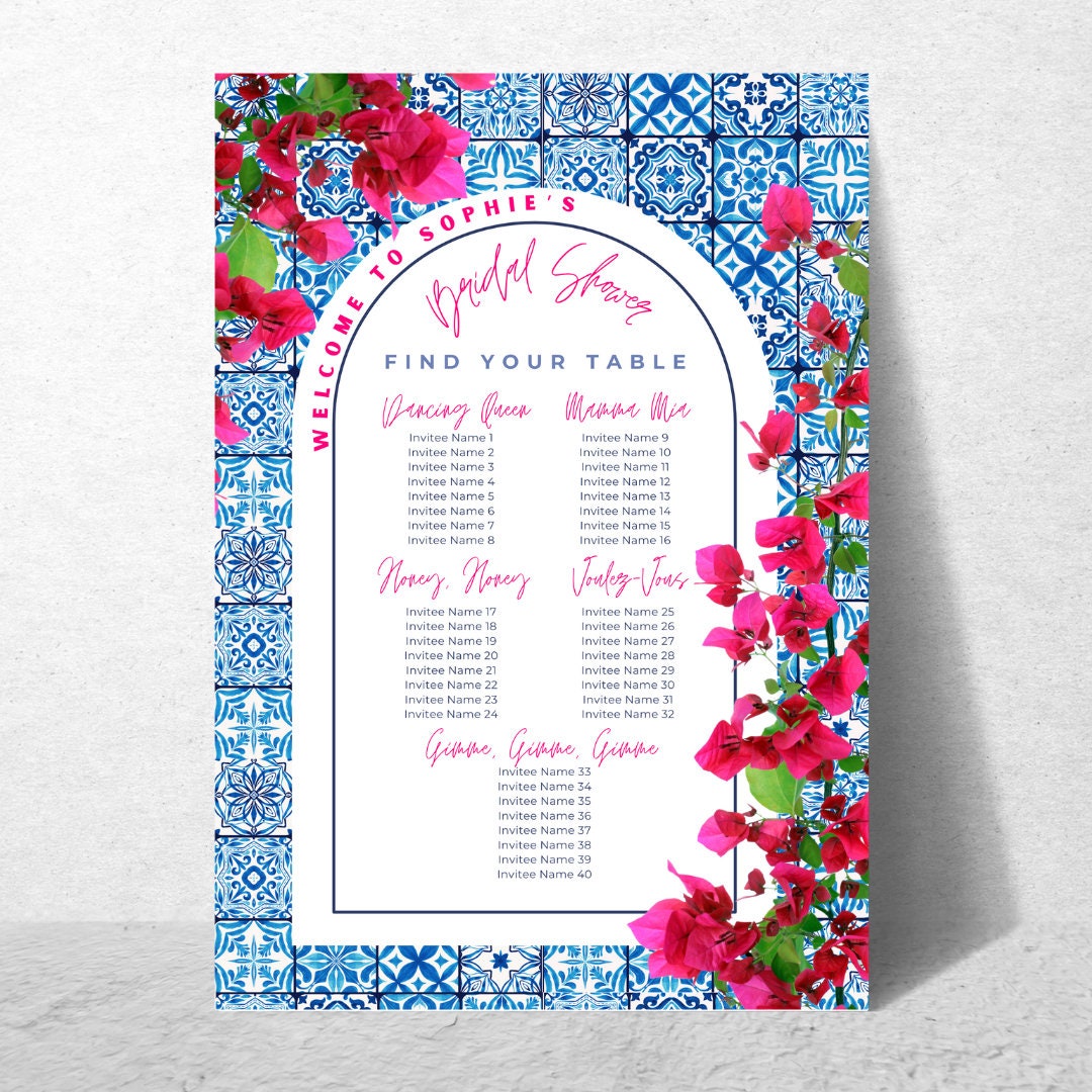 Mediterranean Blue Tile Seating Chart Template - Etsy