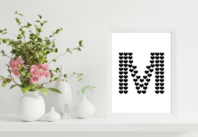 Heart Letter m Text Digital Downloadable Digital Wall Art Print ...