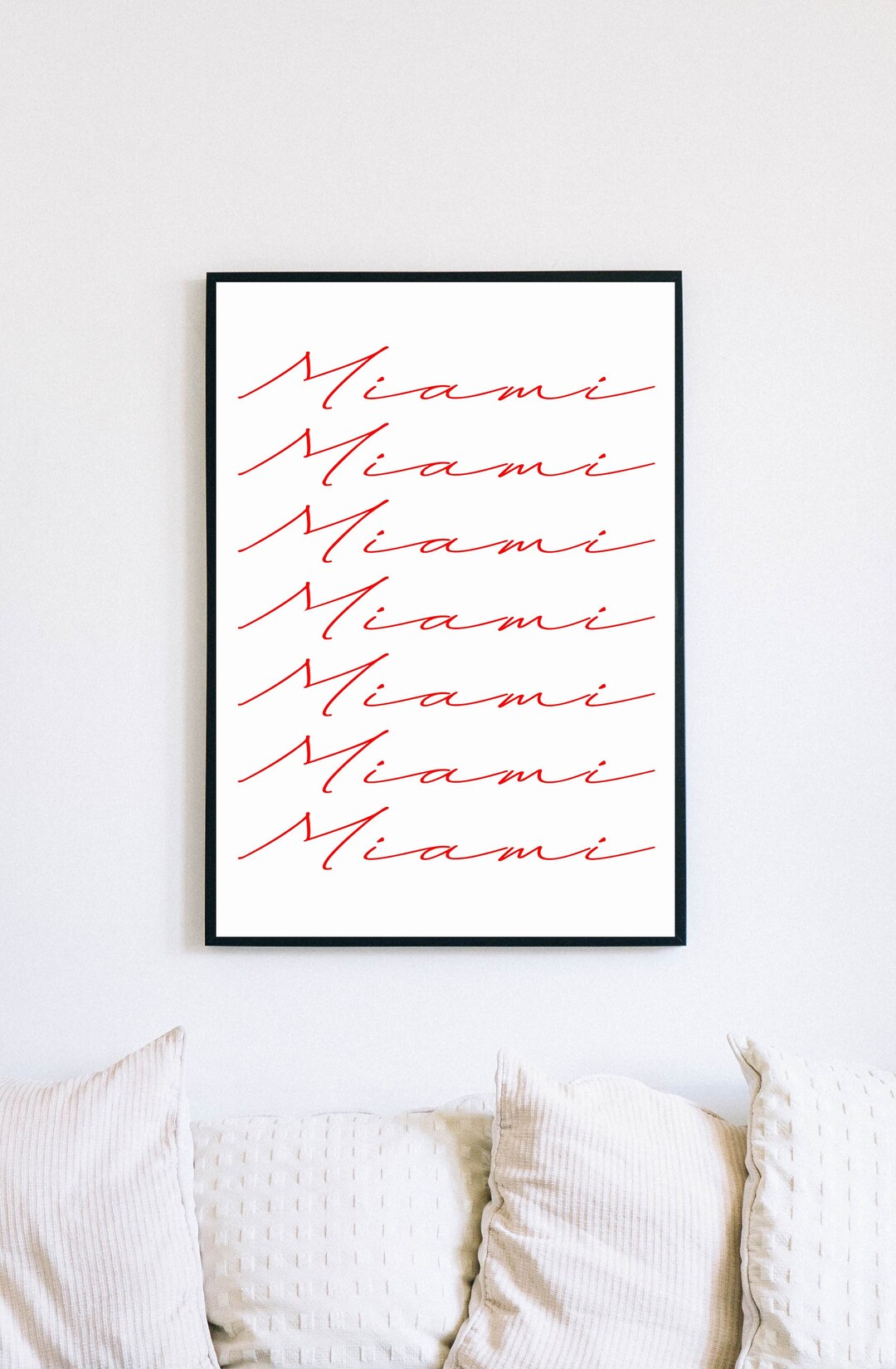Red and White Miami, Florida Cursive Art Downloadable Digital City Wall ...