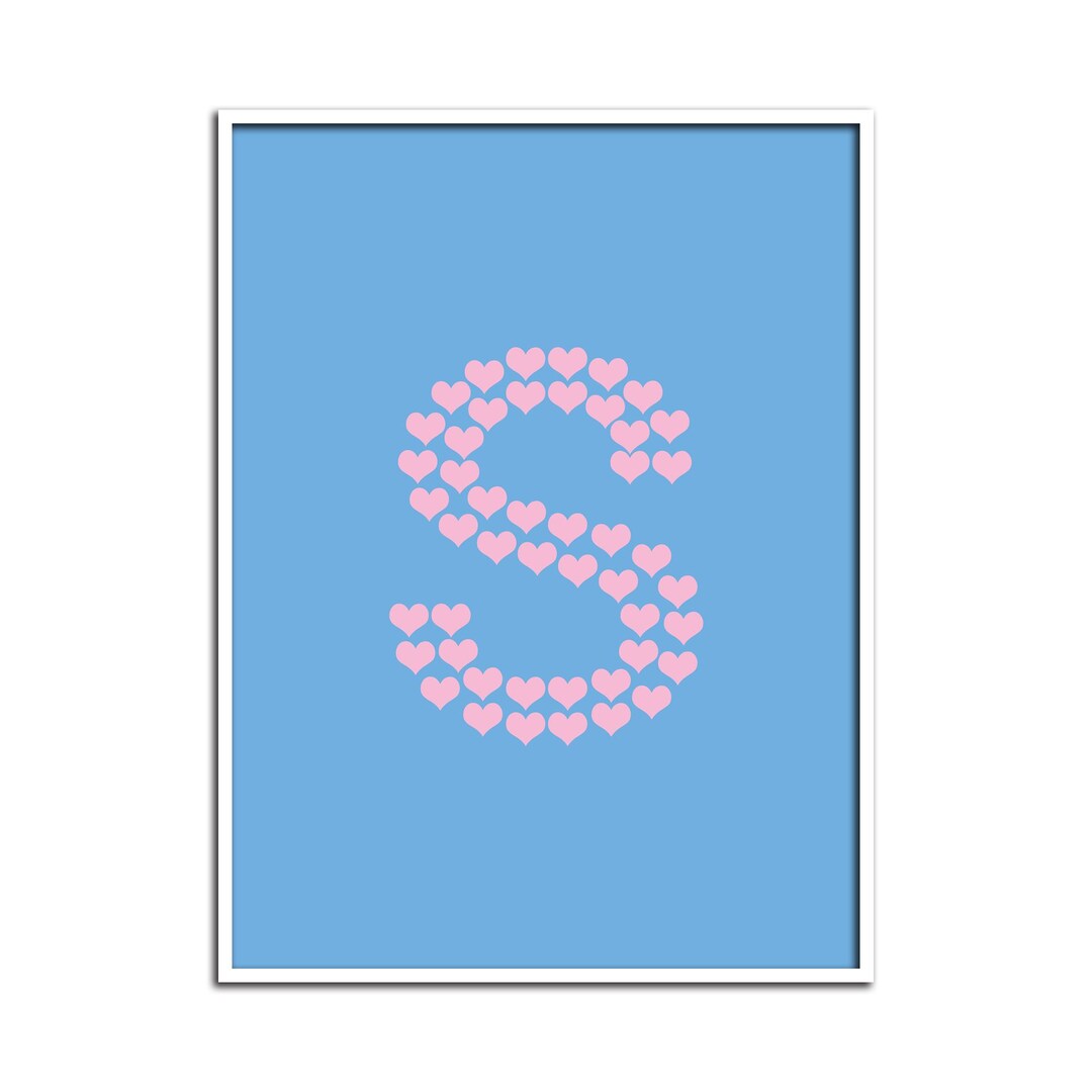 Sky Blue and Pink Heart Letter s Text Digital Downloadable Digital Wall ...