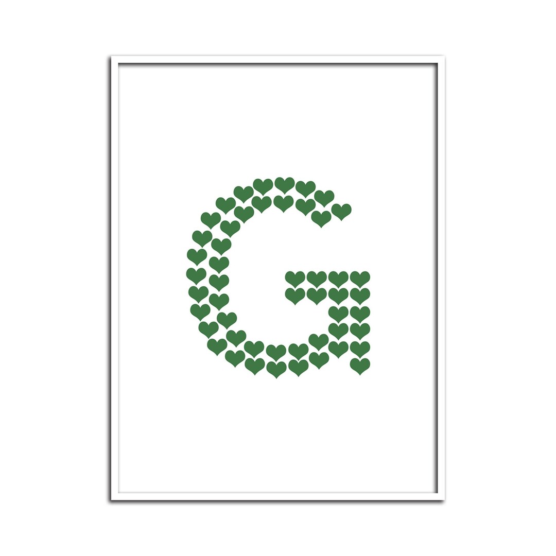 Green Heart Letter g Text Digital Downloadable Digital Wall Art Print ...