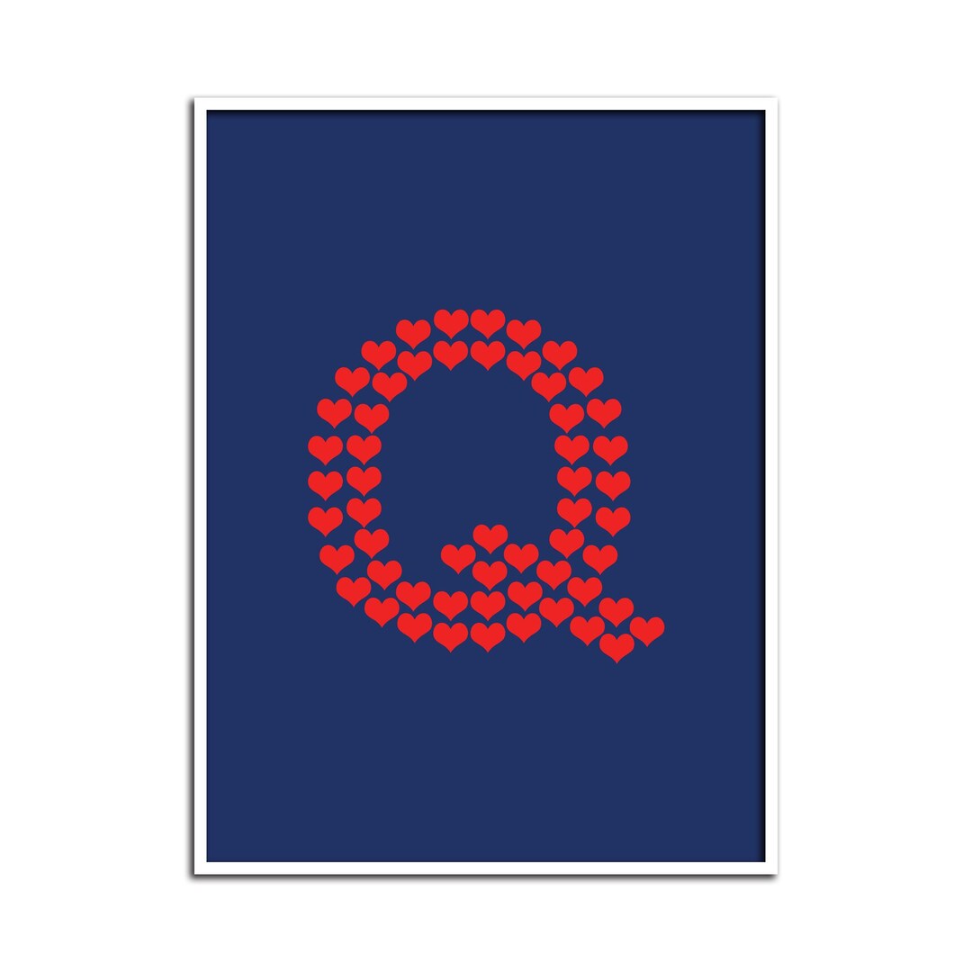 Navy and Red Heart Letter q Text Digital Downloadable Digital Wall Art ...