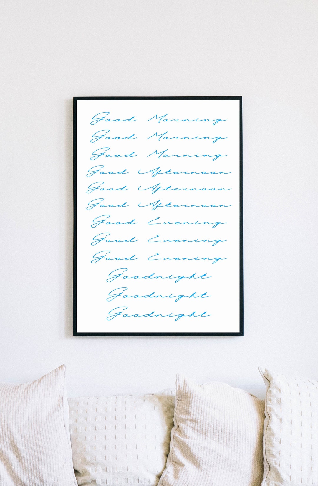Blue and White good Greetings Cursive Art Downloadable Digital Wall Art ...