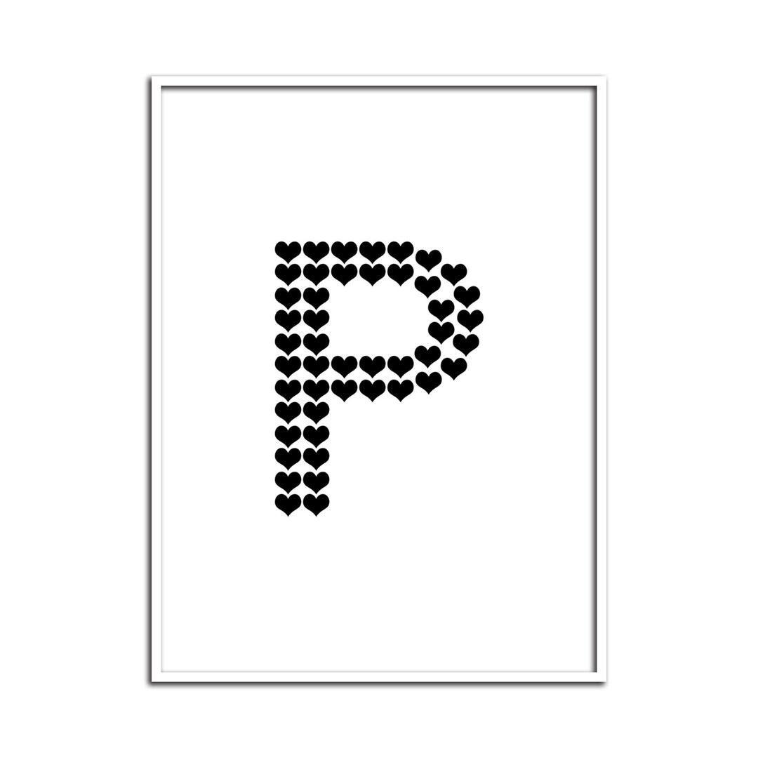 Heart Letter p Text Digital Downloadable Digital Wall Art Print ...