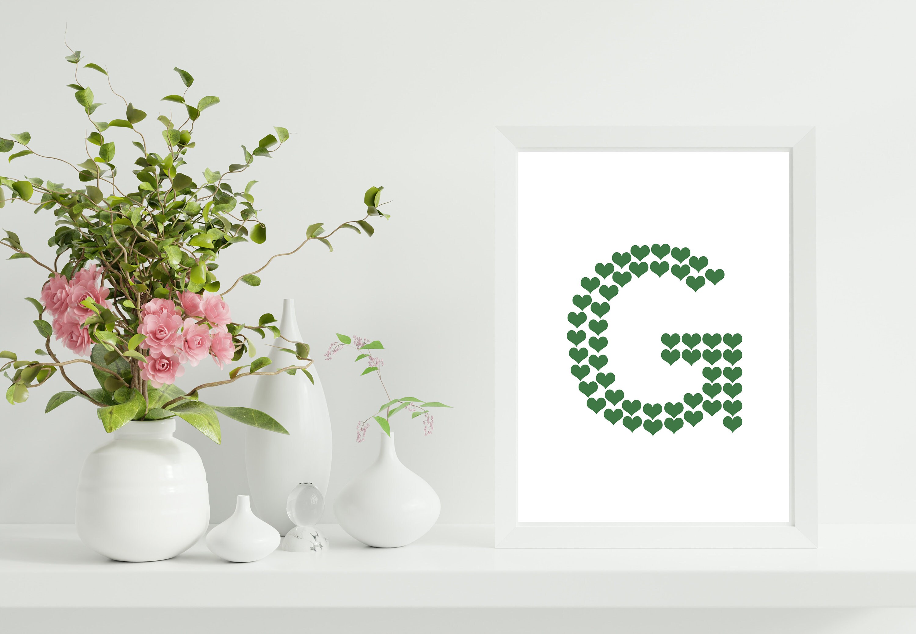 Green Heart Letter g Text Digital Downloadable Digital Wall Art Print ...