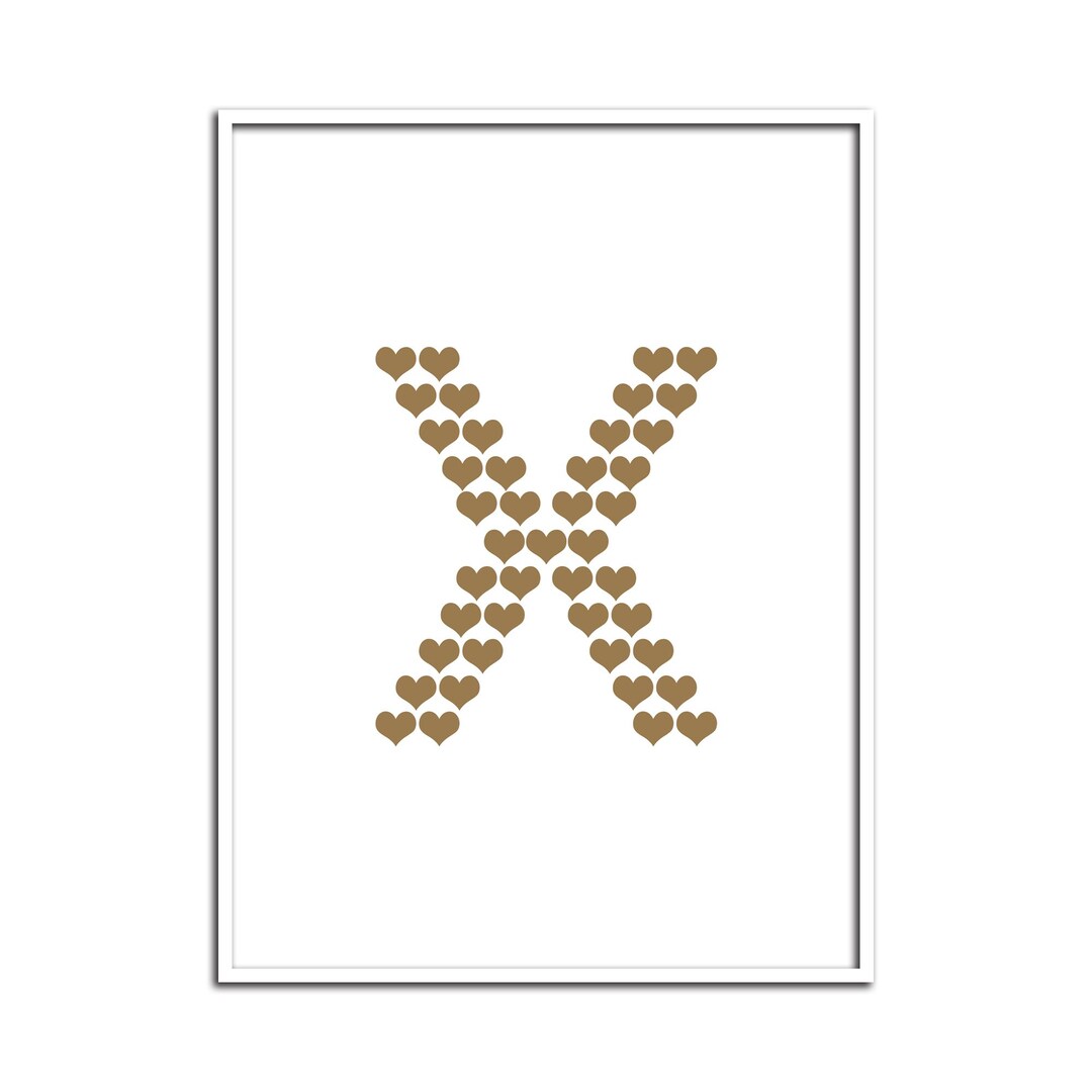 Brown Heart Letter x Text Digital Downloadable Digital Wall Art Print ...