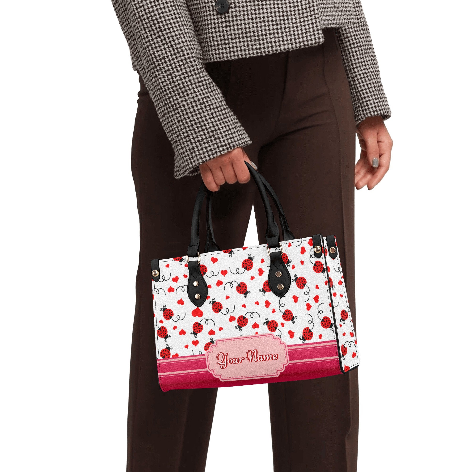 Custom Ladybug Print Handbag Leather Handbag, Ladies Custom Ladybug ...