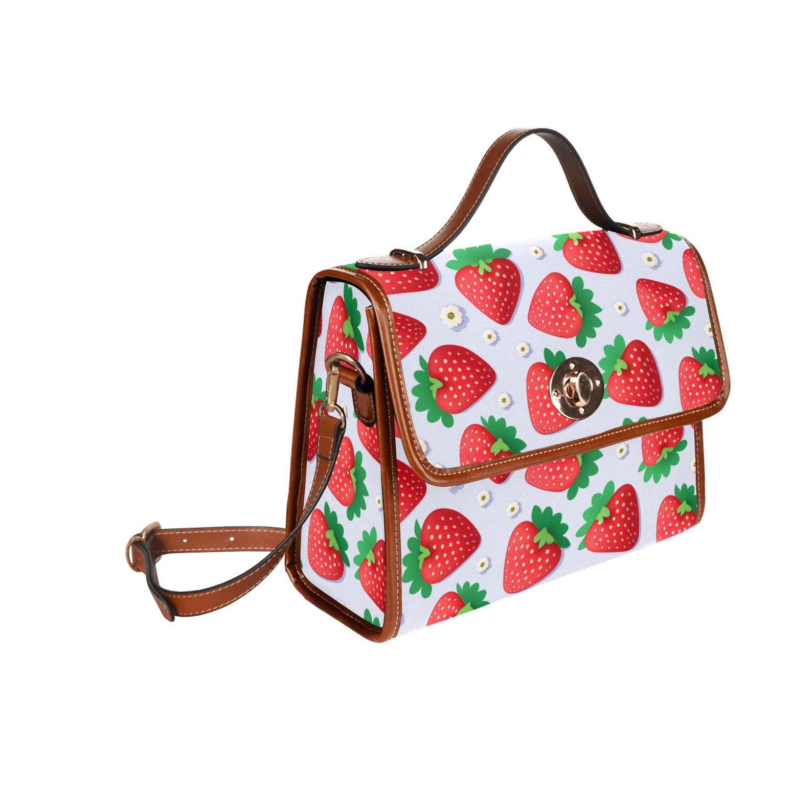 Strawberry Print Handbag, Strawberry Print Purse, Canvas Handbag, Small ...