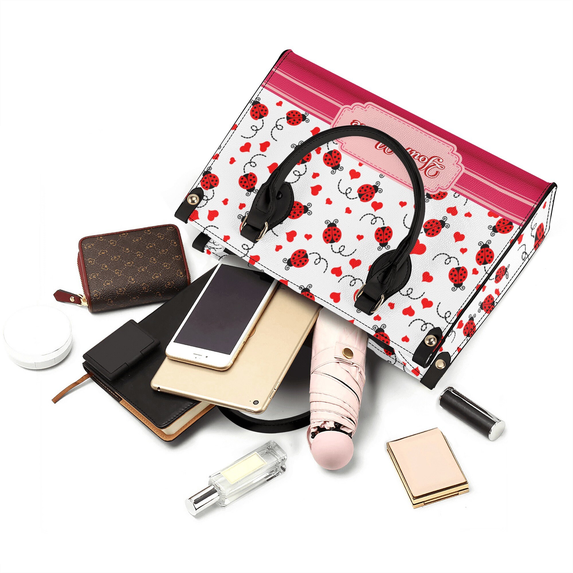 Custom Ladybug Print Handbag Leather Handbag, Ladies Custom Ladybug ...