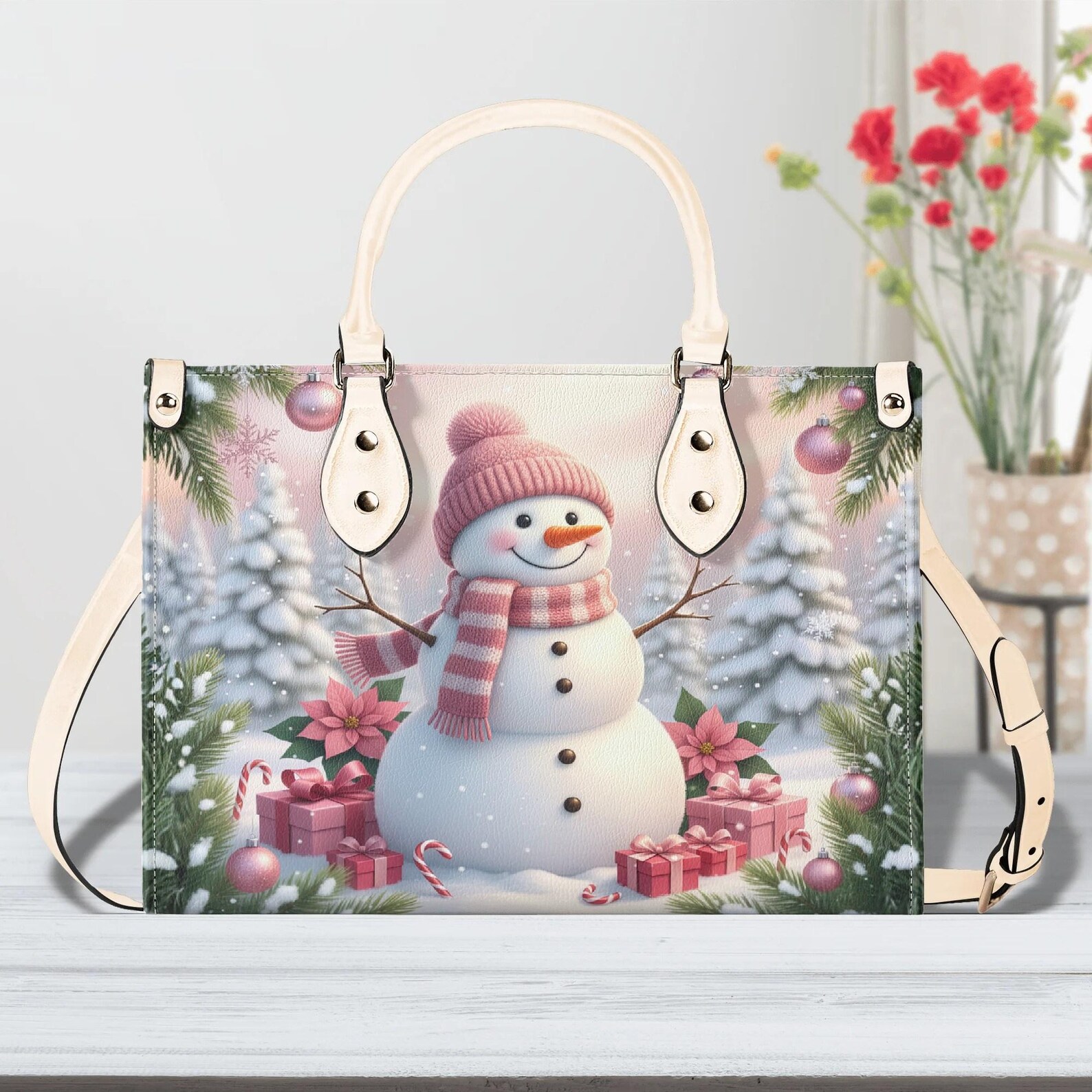 Snowman Design Ladies Handbag With Removable Strap, Christmas Faux ...