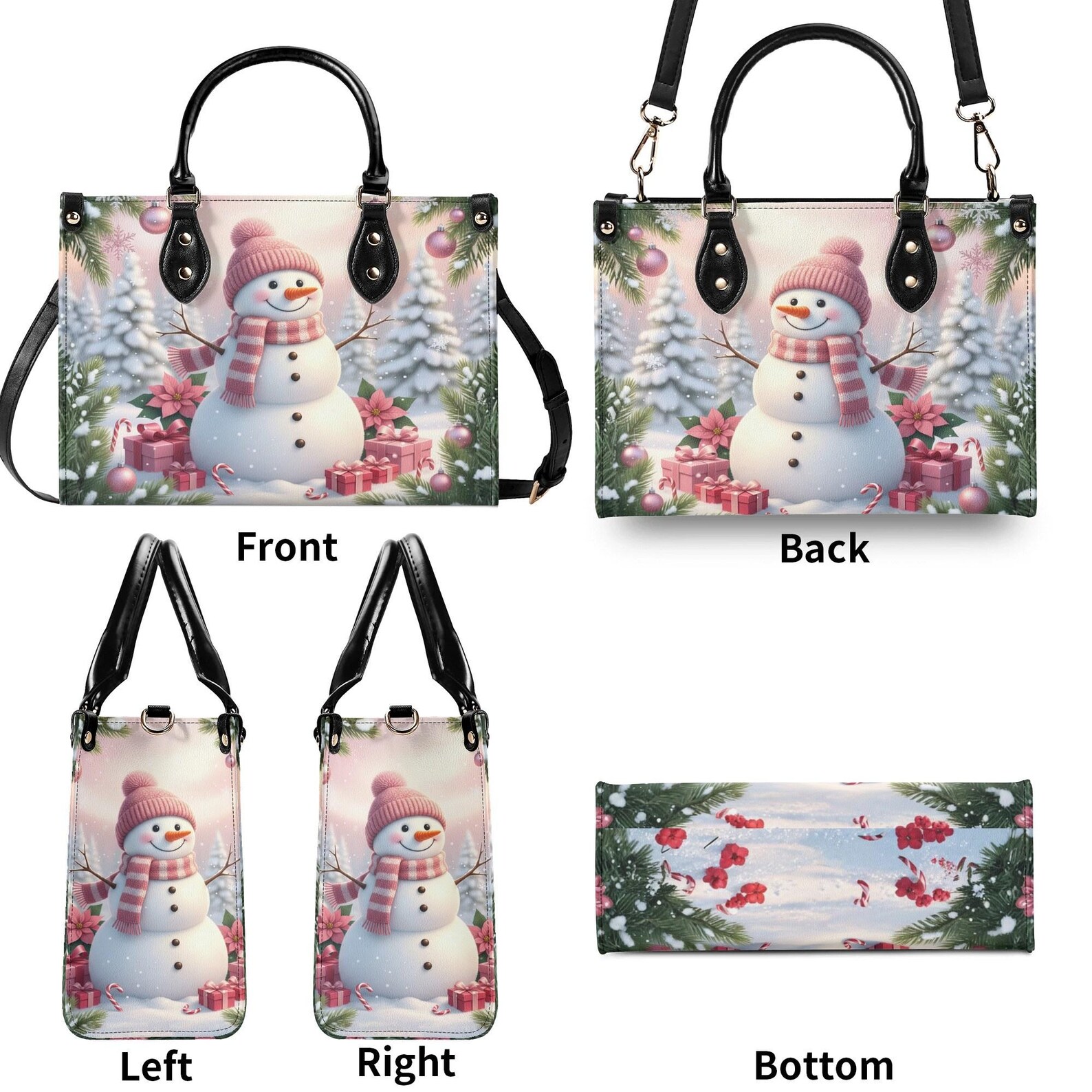 Snowman Design Ladies Handbag With Removable Strap, Christmas Faux ...