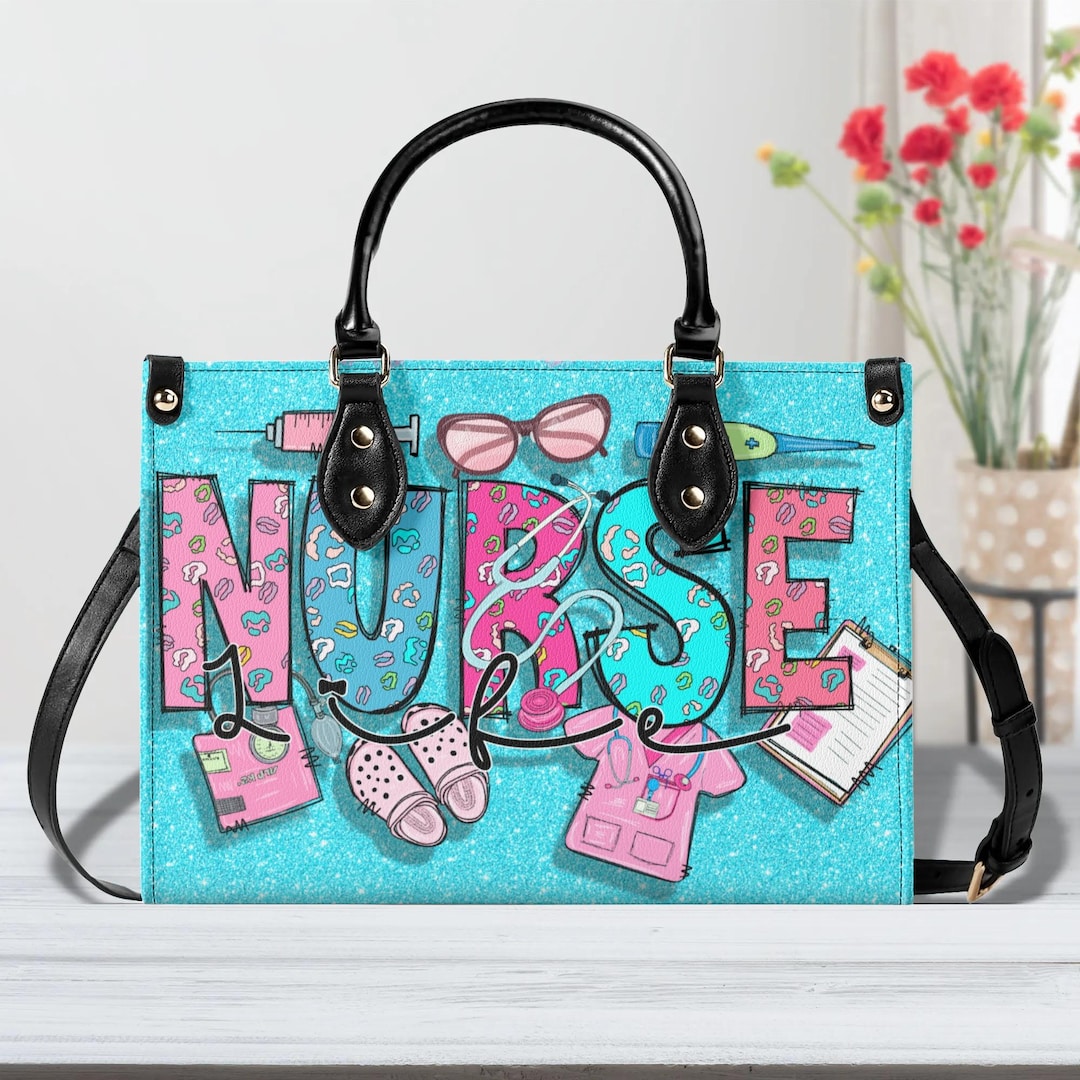Nursing Handbag Faux Leather Nurse Purse, RN Nurse Bag, Medical Print ...