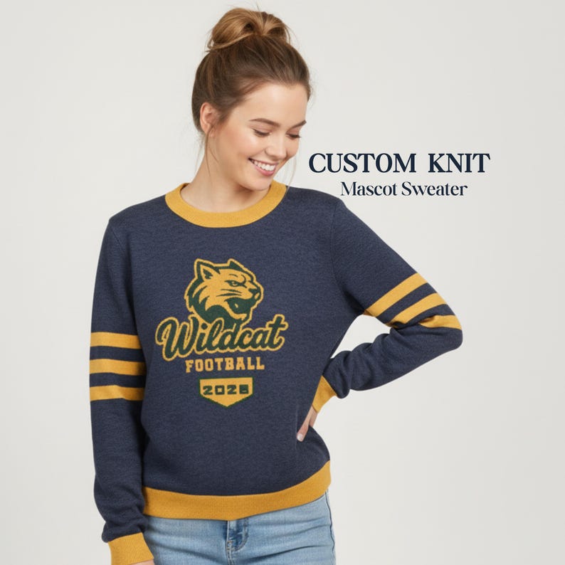Custom Knit Varsity Sweater, Mascot Clothing, Team Colors - Etsy